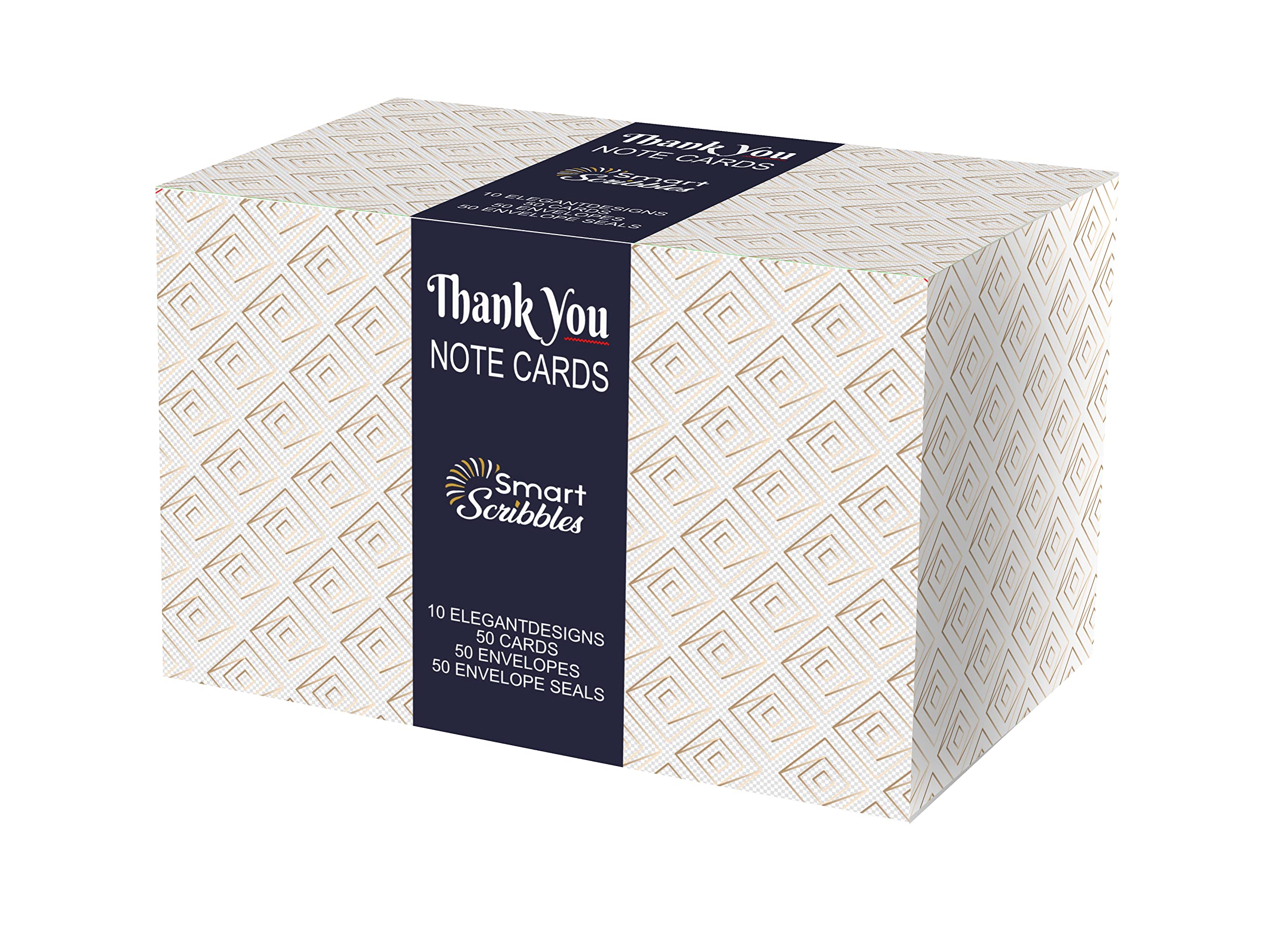 Thank You Cards with Envelopes - 50 Assorted Note Cards Designs With Matching Stickers and White Envelopes - Storage Box Included- 4 x 6''