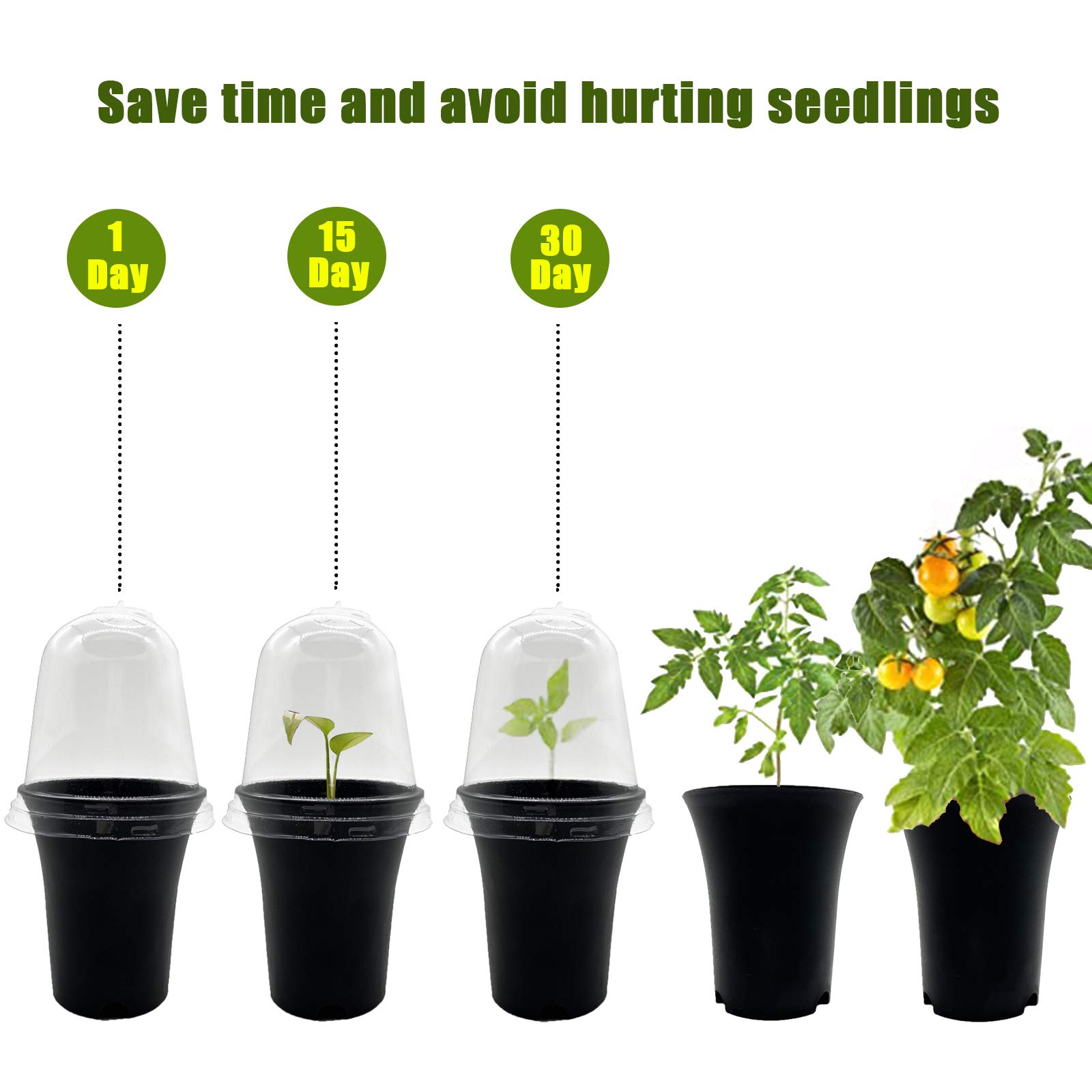 QPEY Plant Nursery Pots with Humidity Dome,Resuable Planting Pots Seedling Trays Seed Starter Kit for Seedling Flower Plant,Plant Container Cups with Vented Domes and Drain Holes,5 Kits