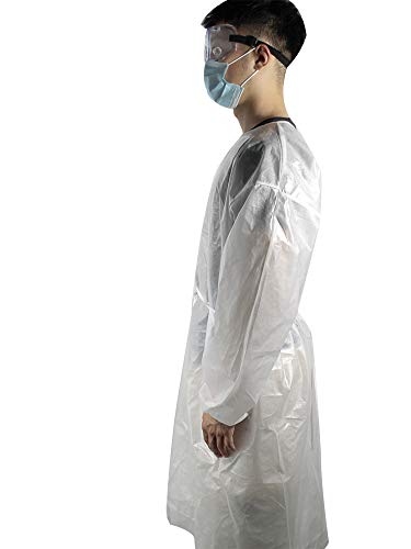 ZMDREAM Disposable Isolation Gown Waterproof with Knit Cuff & Waist Ties Pack of 10 Blue