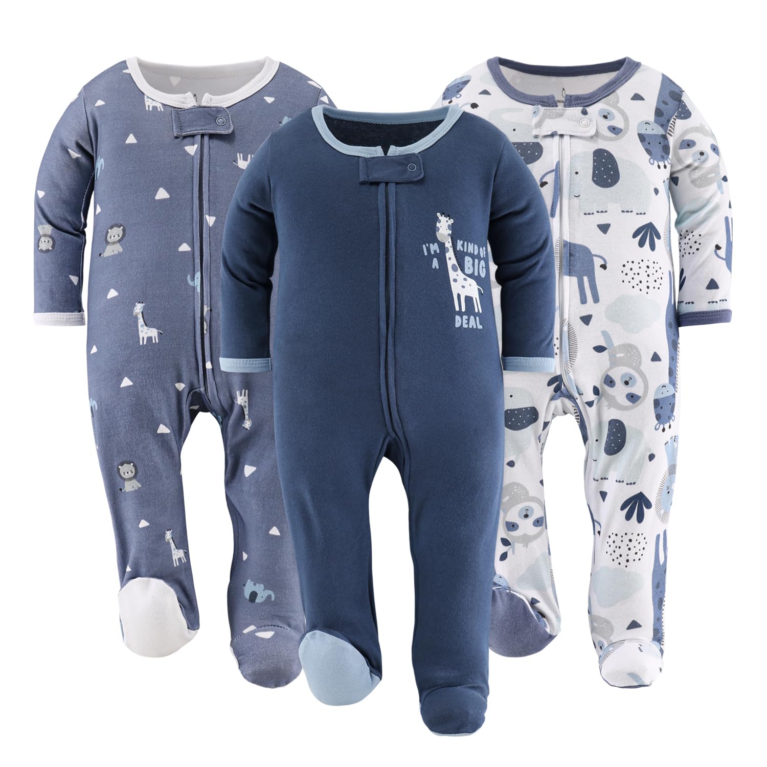 The Peanutshell Footed Pajamas Sleepers for Baby Boys, Sleep and Play Footies, 3 Pack (6-9 Months) Blue