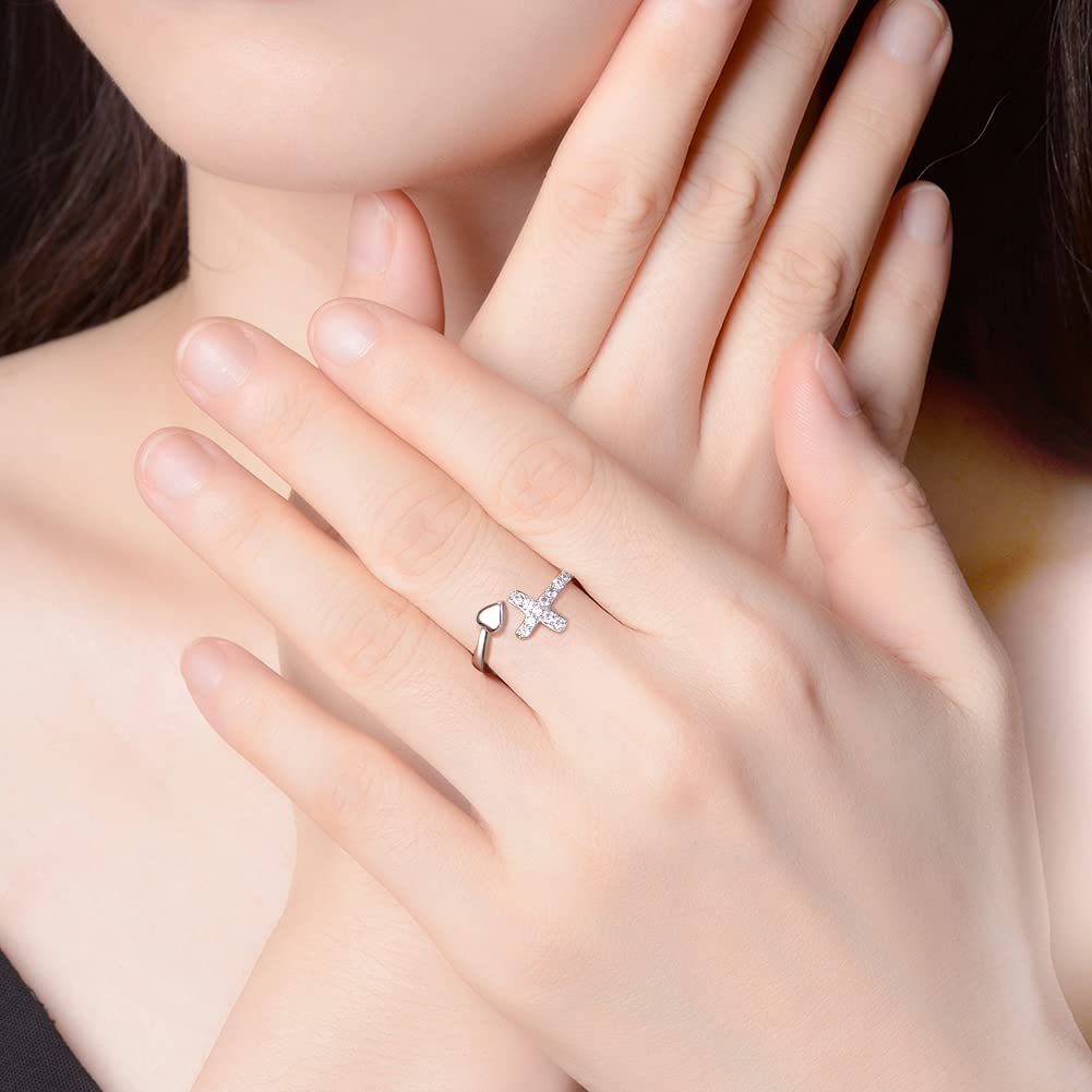 YMHOP True Love Waits Ring Sterling Silver Cross White CZ Heart Ring for Women Size 7