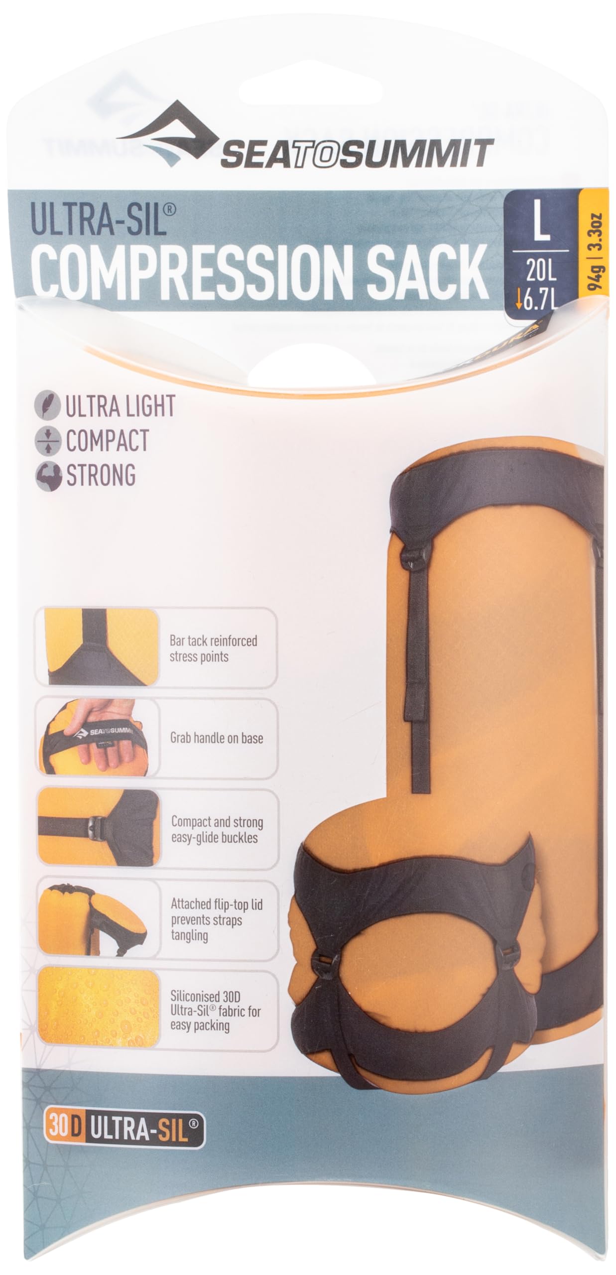 Sea to Summit Ultra-SIL Compression Sack L Bag Mountaineering, Mountaineering and Trekking, Adults Unisex, Yellow, 20 Liters