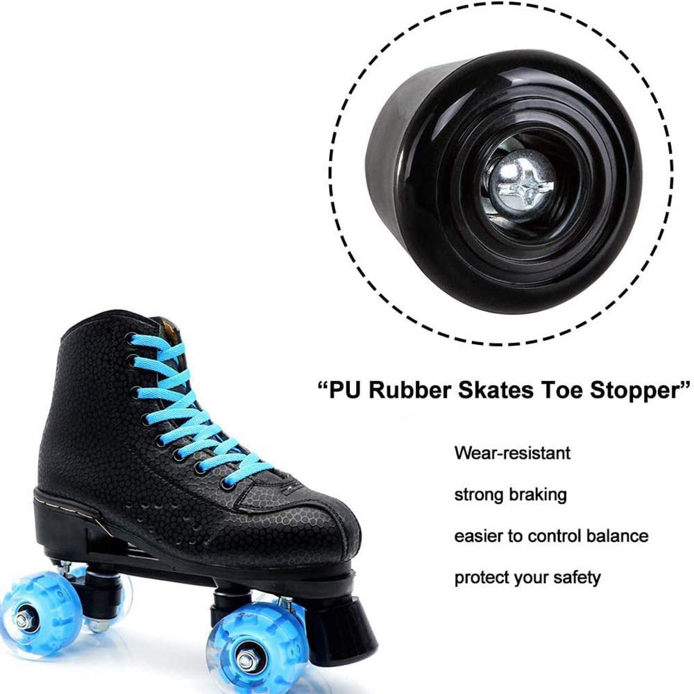 zmr Roller Skate Toe Stoppers 1 Pair Black 5/8" PU Rubber Double-Row Roller Skating Brake Jam Plugs,82A Roller Quad Skate Toe Stops (Black)