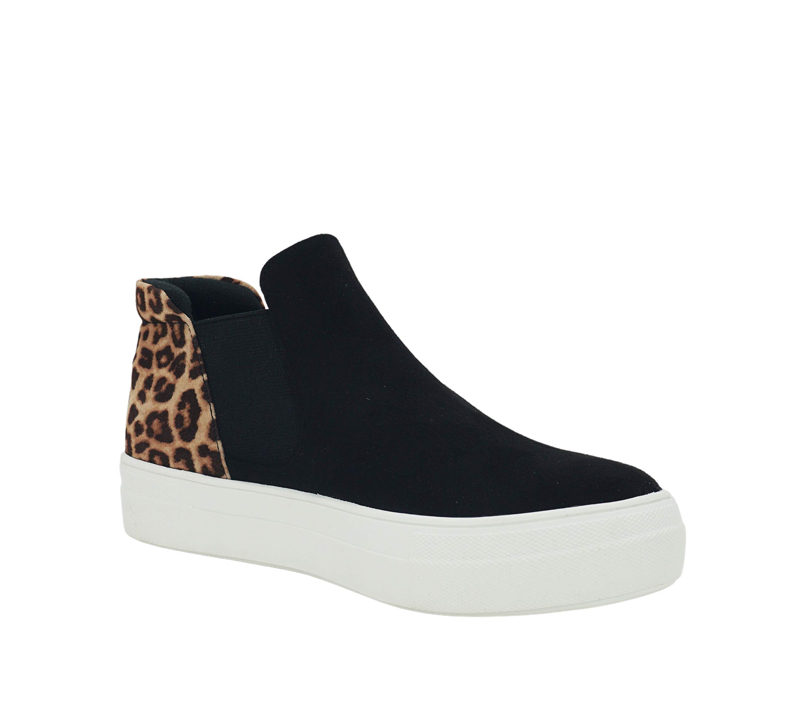 Soda Women's Woods Chelsea Canvas Platform Cushion Foam Sneakers (Oak Cheetah/Black, numeric_11)
