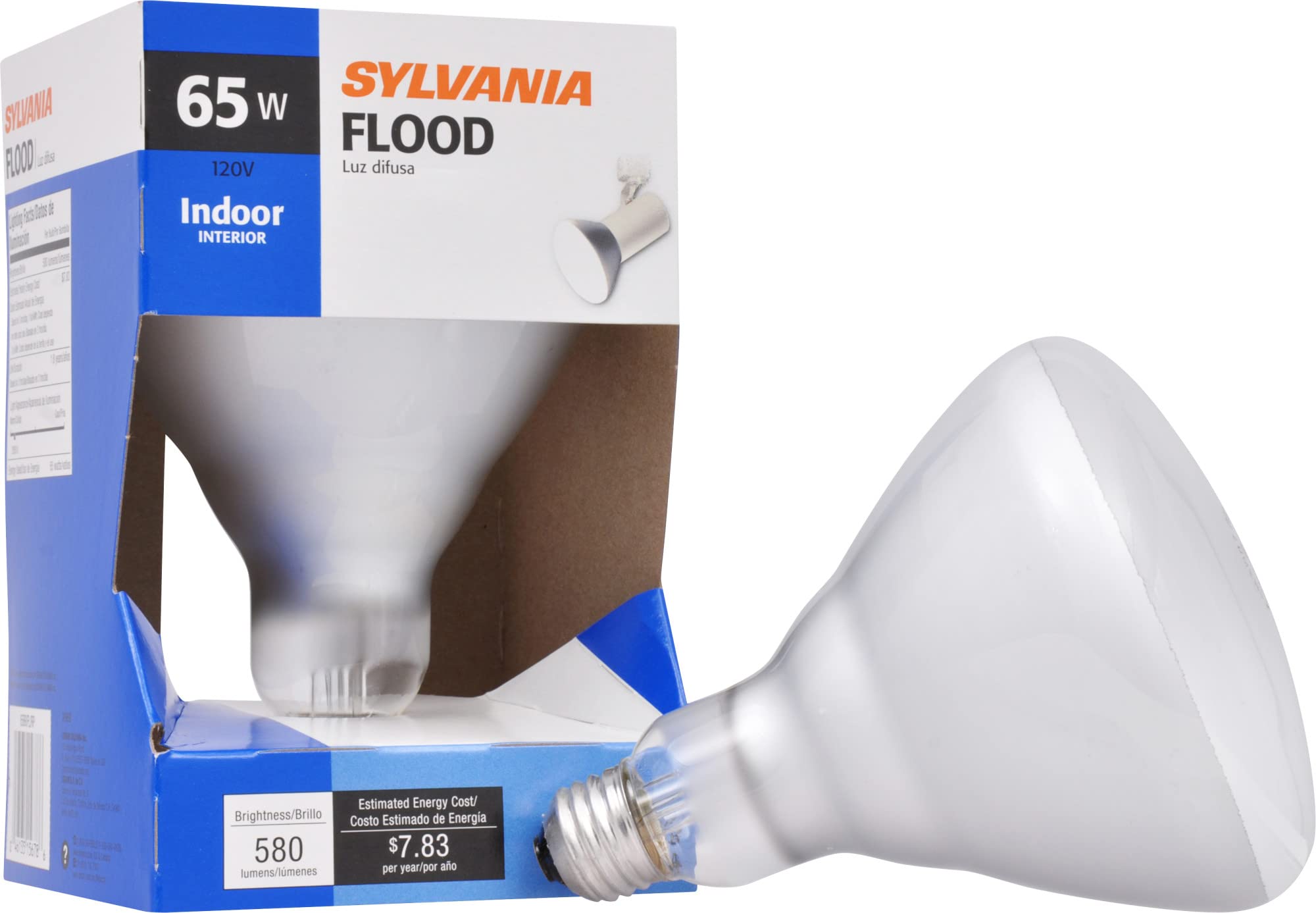 SYLVANIA 65W Incandescent BR40 Flood Light Bulb, Medium Base, 580 Lumens, 2850K, Warm White - 1 Pack (15678)