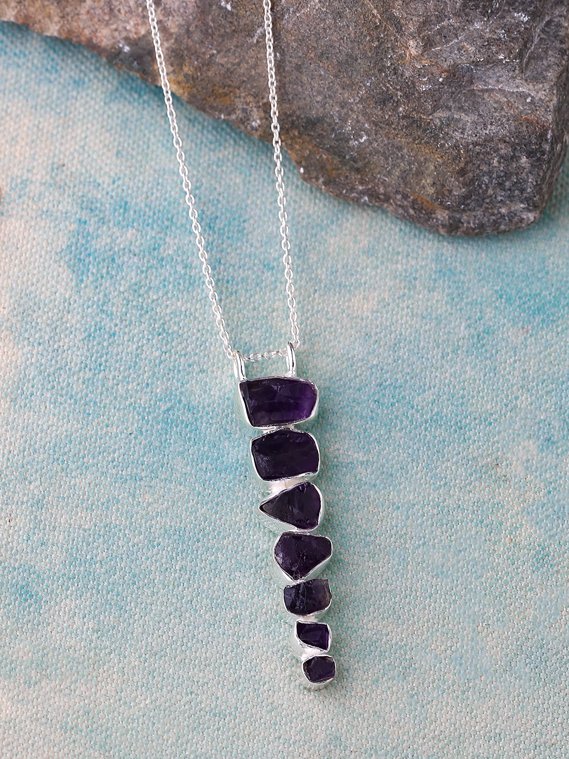 YoTreasure Raw Blue Tanzanite Pendant 925 Sterling Silver Long Chain Necklace Jewelry