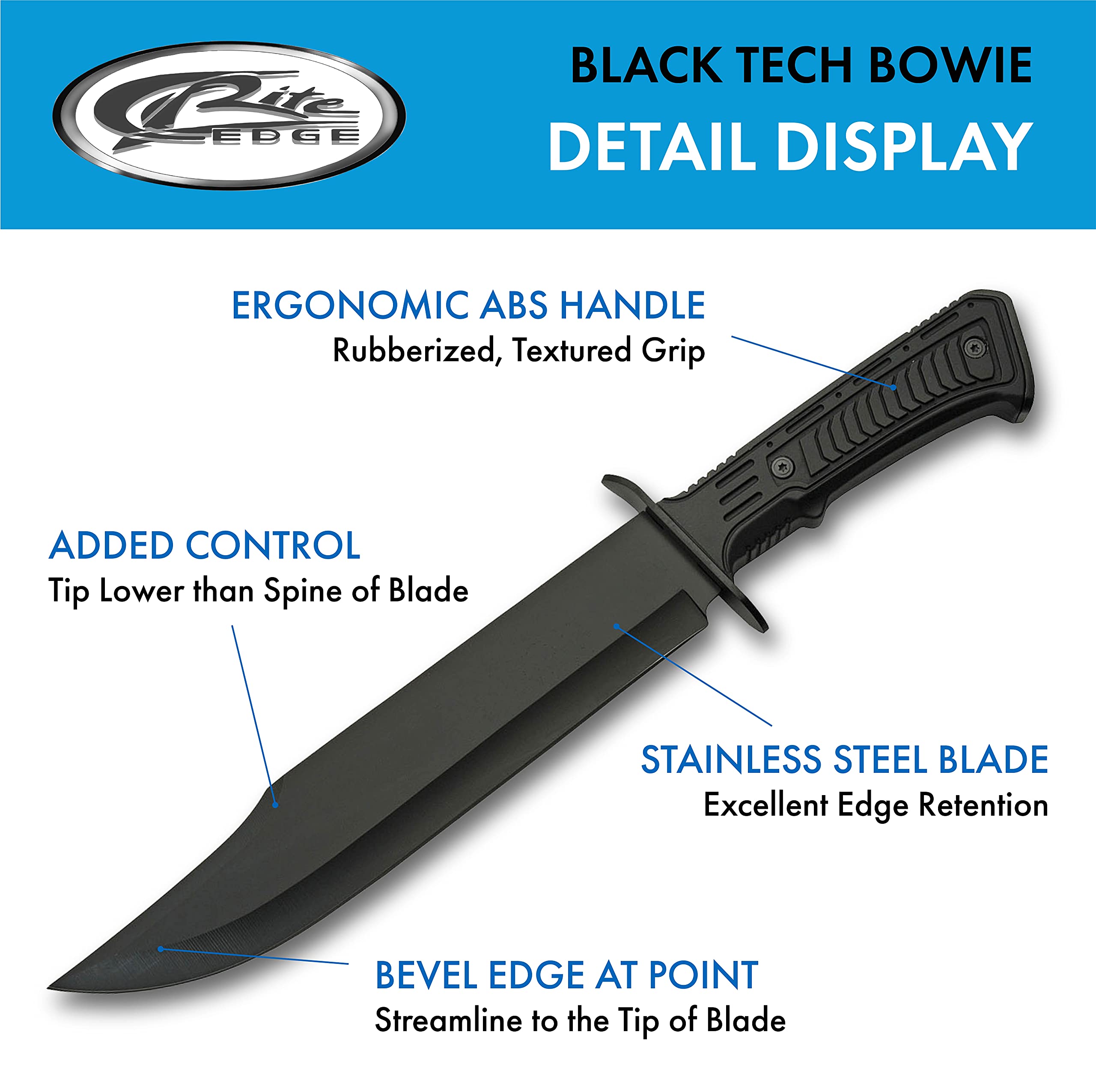 SZCO SUPPLIES 15" Outdoor Survival Black Tech Bowie Blade Knife