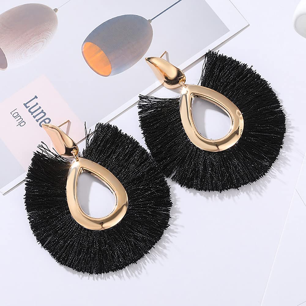 TINNYFY 12 Pairs Boho Statement Earrings Tassel Earrings Hoop Dangle Earrings Long Earrings for Women/Girl (B)