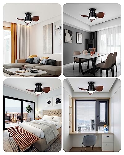 TALOYA Small Ceiling Fans with Lights, Black 22Inch Remote Control Mini Ceiling Fans with Quiet DC Motor Flush Mount 3 Colour Temperature for Bedroom, Patio,Kitchen