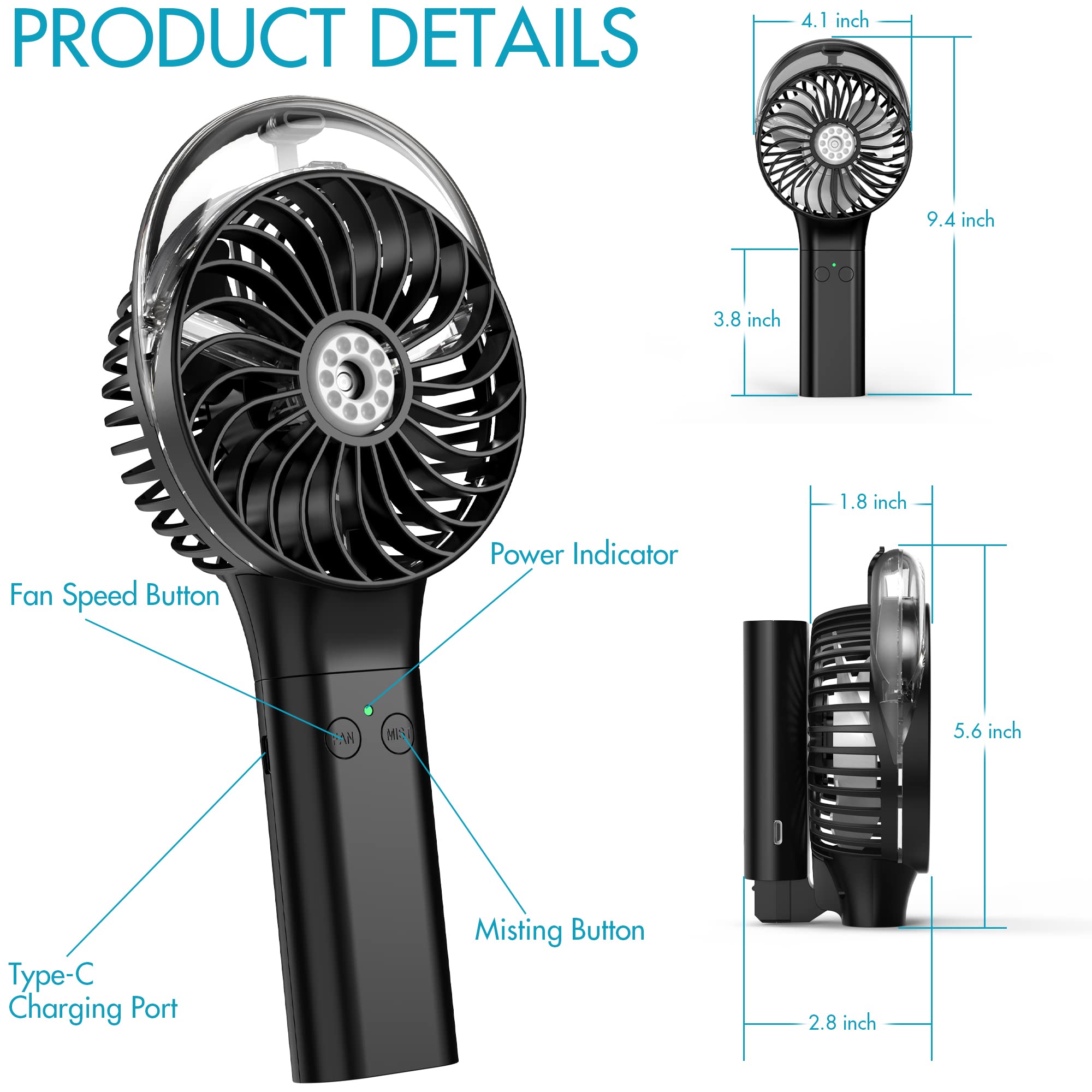 Super Mini Handheld Fan, Pocket Size Portable Battery Fan with Max 18 Hours Working Time, Strong Airflow, 3 Speeds, Natural Wind Mode, Removable Base Personal Fan For Home, Office (Pink))