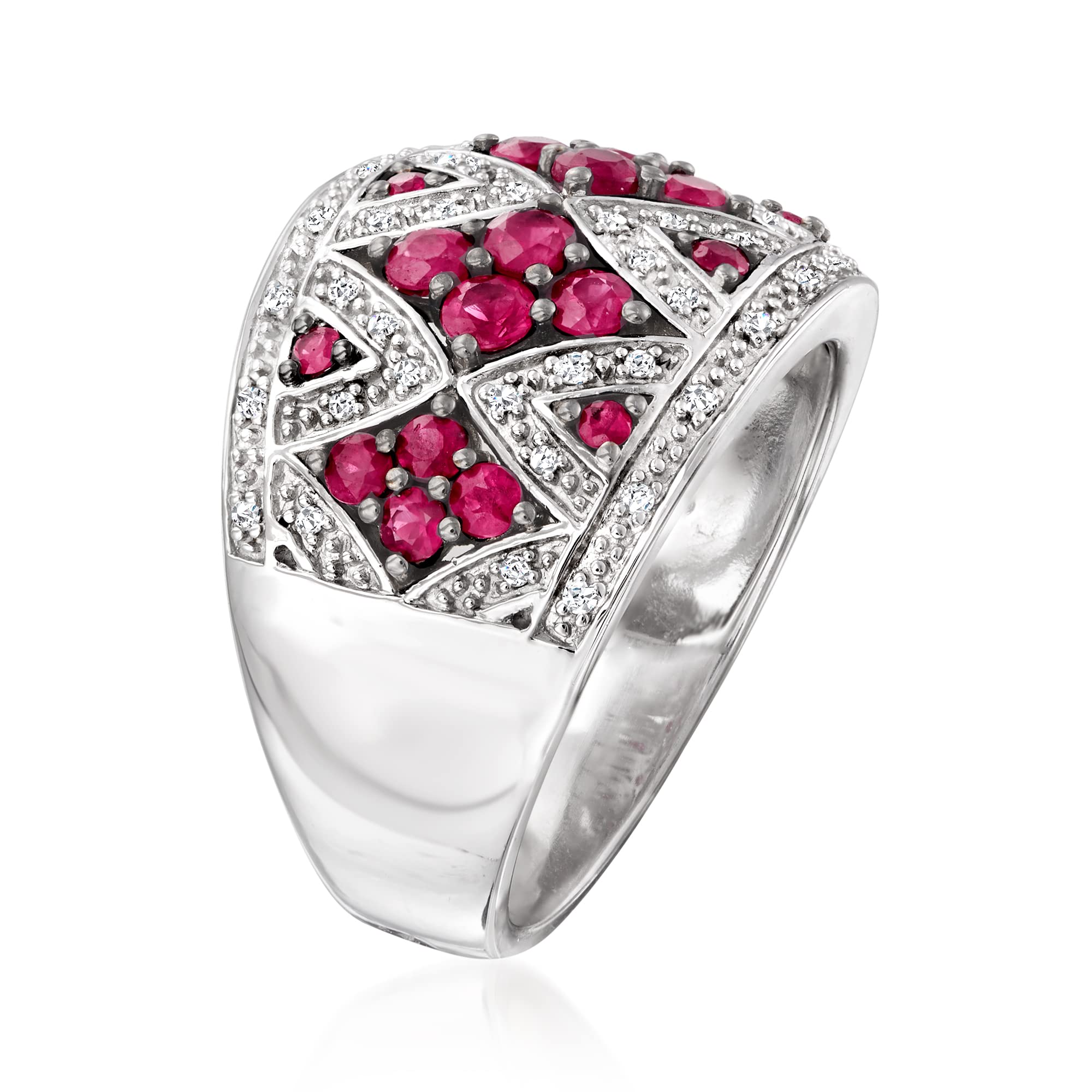 Ross-Simons 1.00 ct. t.w. Ruby and .10 ct. t.w. Diamond Dome Ring in Sterling Silver. Size 7