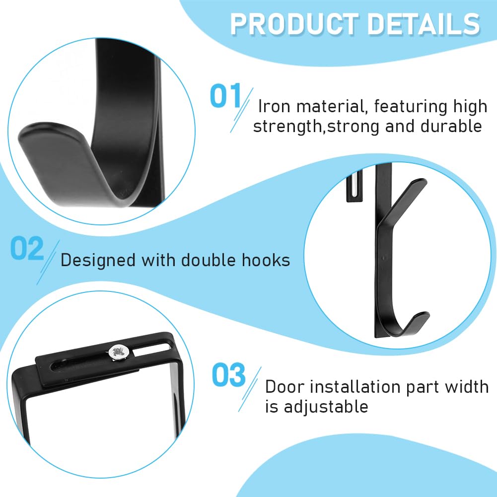 SKQOUI Over The Door Hook, Over The Door Key Coat Hook 4pcs with Screwdriver Adjustable Width, Hanger Holder for Coat Robe Hat Clothe Towels Hanging, Bathroom Organizer Towel