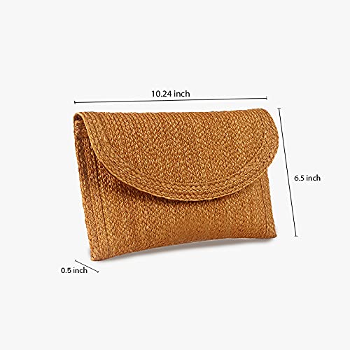 VT Thai Straw Clutch Bag, Handmade Natural Sisal Woven Large Summer Beach Purse for Women (ฺBeige)
