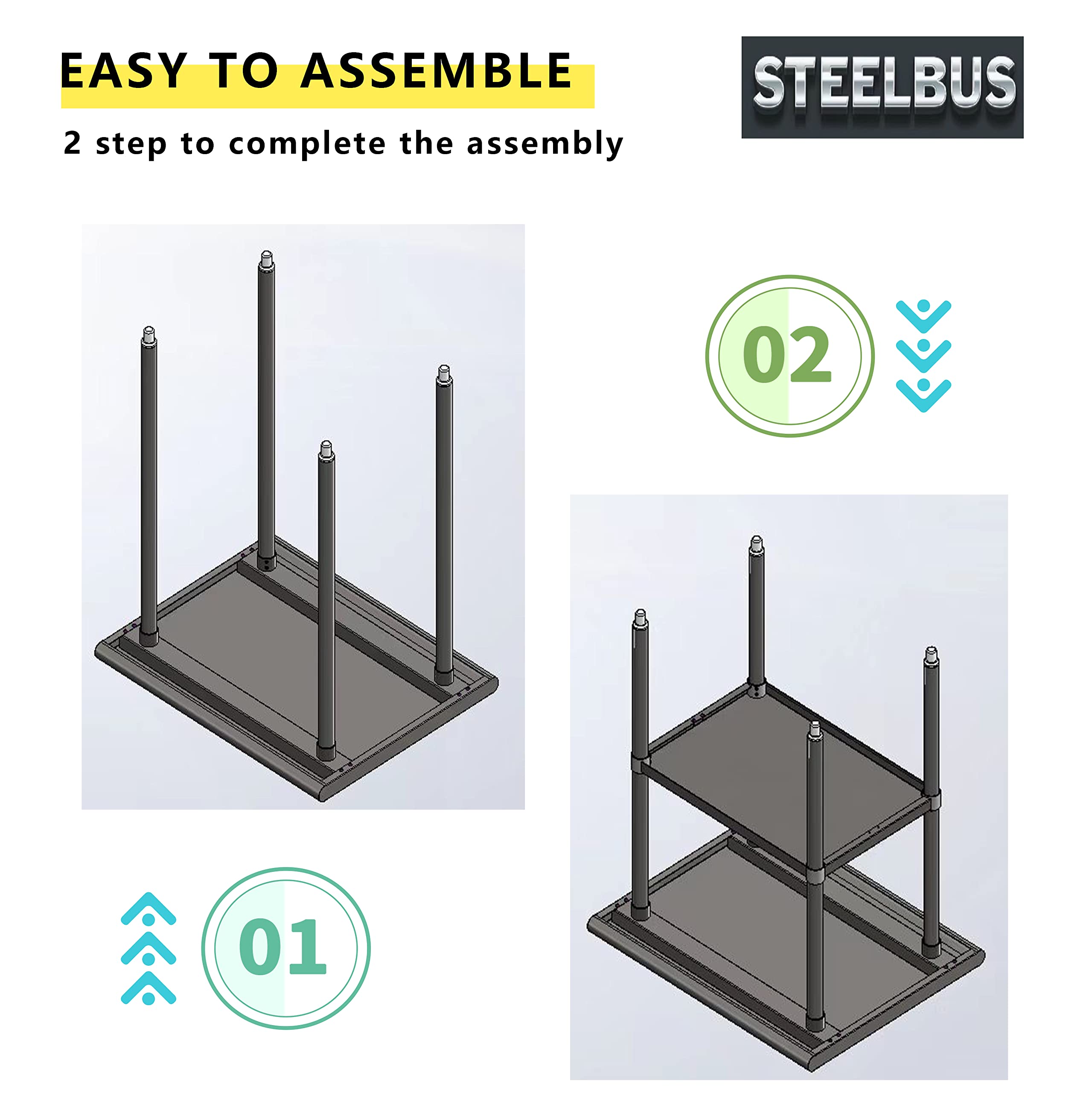 STEELBUS 33''x20'' Movable Dinning Cart table,Metal kitchen food prep work table with 2 big caster,pizza oven table,grill table indoor & outdoor