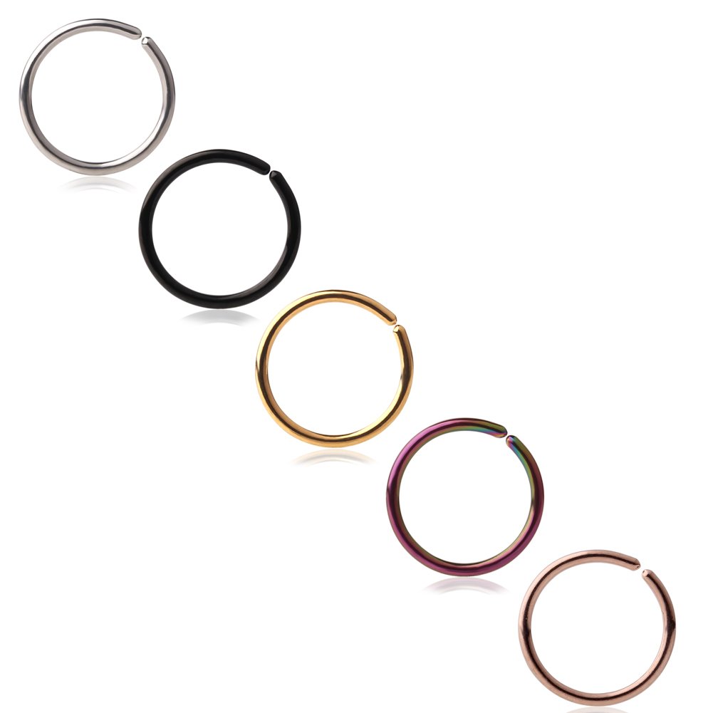 Ruifan 20G Round Ends Stainless Steel Body Jewelry Piercing Nose Hoop Ring 6mm 5PCS (Mix Color)