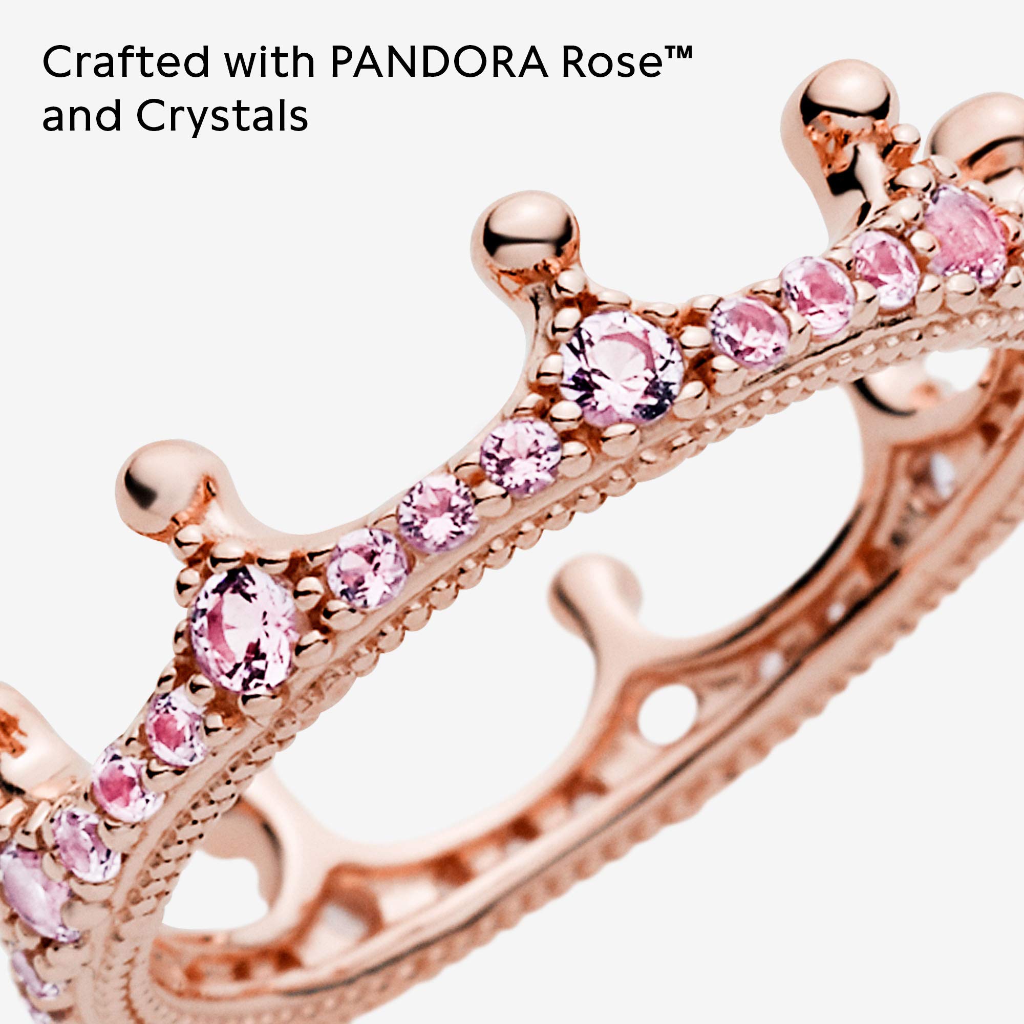 Pandora Enchanted Crown - Pink Sparkling Crown Ring - Rose Gold Ring for Women - Layering or Stackable Ring - Gift for Her - 14k Rose Gold-Plated Rose with Pink Crystals - Size 7