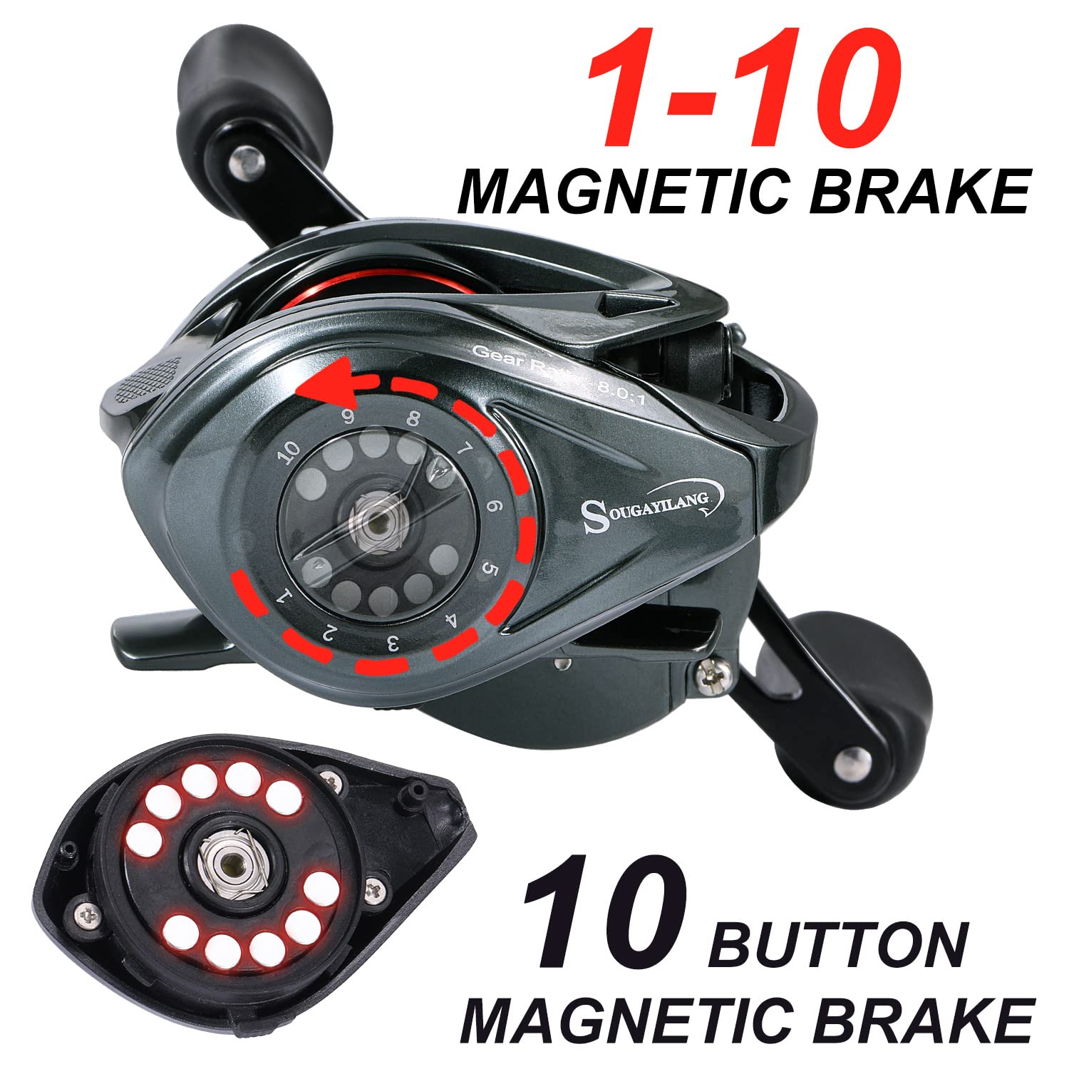 Sougayilang Baitcasting Fishing Reel, 8:1 High Speed Gear Ratio Super Smooth and Powerful Low Profile Baitcaster Reel with Maganic Brake System for Freshwater,Saltwater Best gifts
