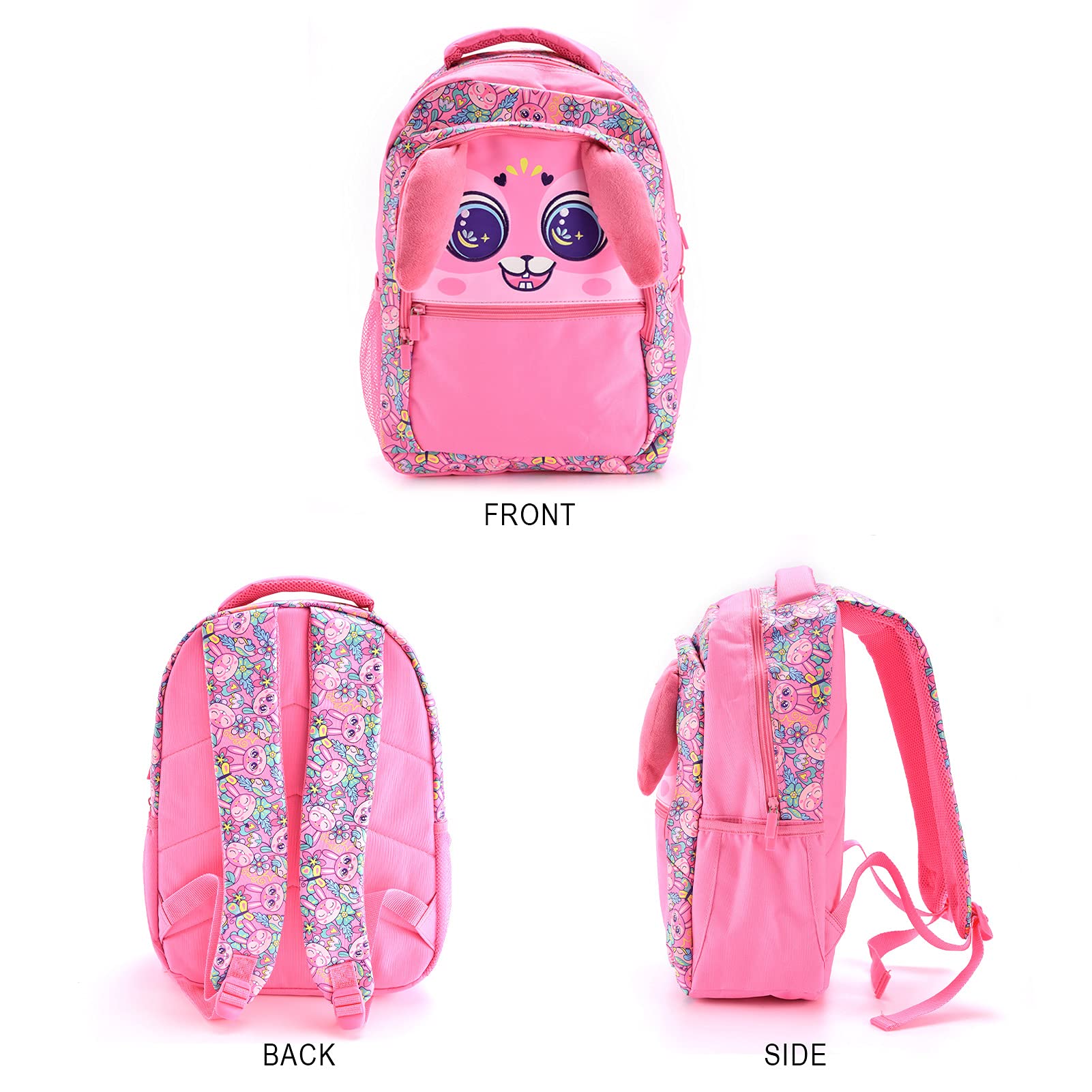 SPENCIL Large Kids Backpack Cute Bunny Print Waterproof Elementary School Backpack for Girls