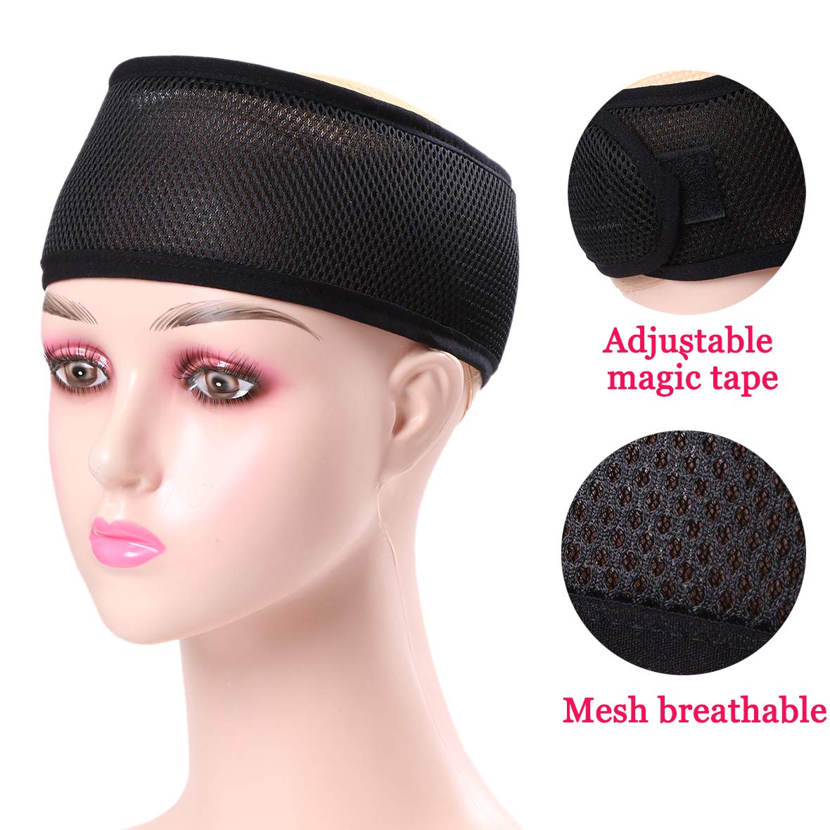 ZRQ 4 Pcs Deluxe Foam Mesh Wrap Bath Makeup Hair Wraps Breathable Non Slip Adjustable Cool Mesh Fabric Soft Satin Edge Laying Scarf for Women Black#
