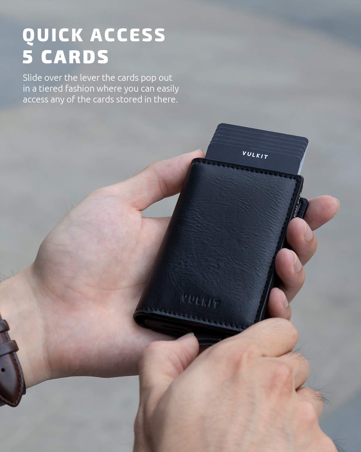 VULKIT Card Holder Pop Up Slim Wallet Leather RFID Blocking Card Case Up to 8 Credit Cards Black