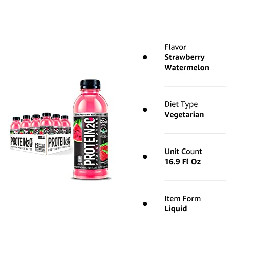 Protein2o 20g Whey Protein Isolate Infused Water Plus Electrolytes, Sugar Free Sports Drink, Ready To Drink, Gluten Free, Lactose Free, Strawberry Watermelon, 16.9 oz Bottle (12 Count)