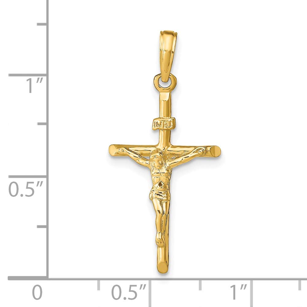 Solid 14k Yellow Gold Stick Style Cross Pendant Crucifix Charm Small - 1" Height