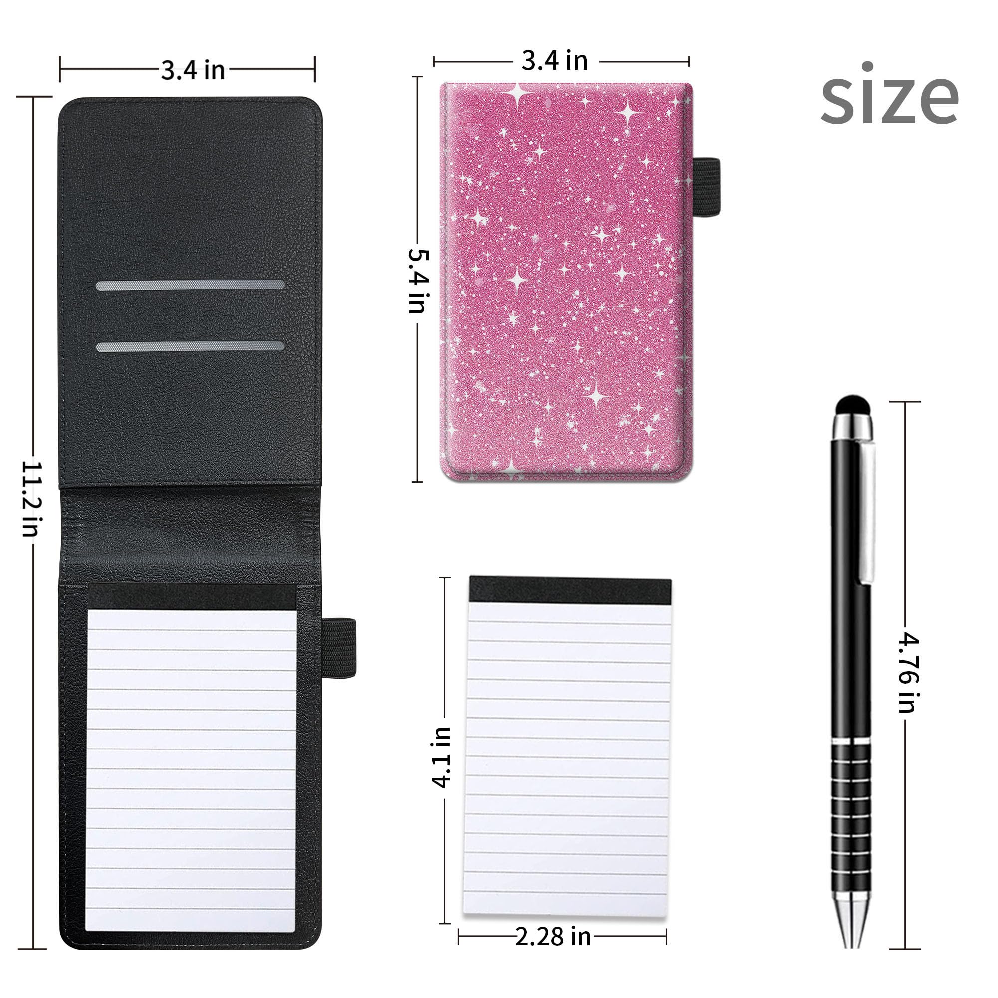 RYUITHDJP Small Memo Pad Notepad with Bling Theme, Mini Pocket Notepad Holder + 1 Pen + 2 Pieces Memo Book Refills 30 Lined Paper Note Pad
