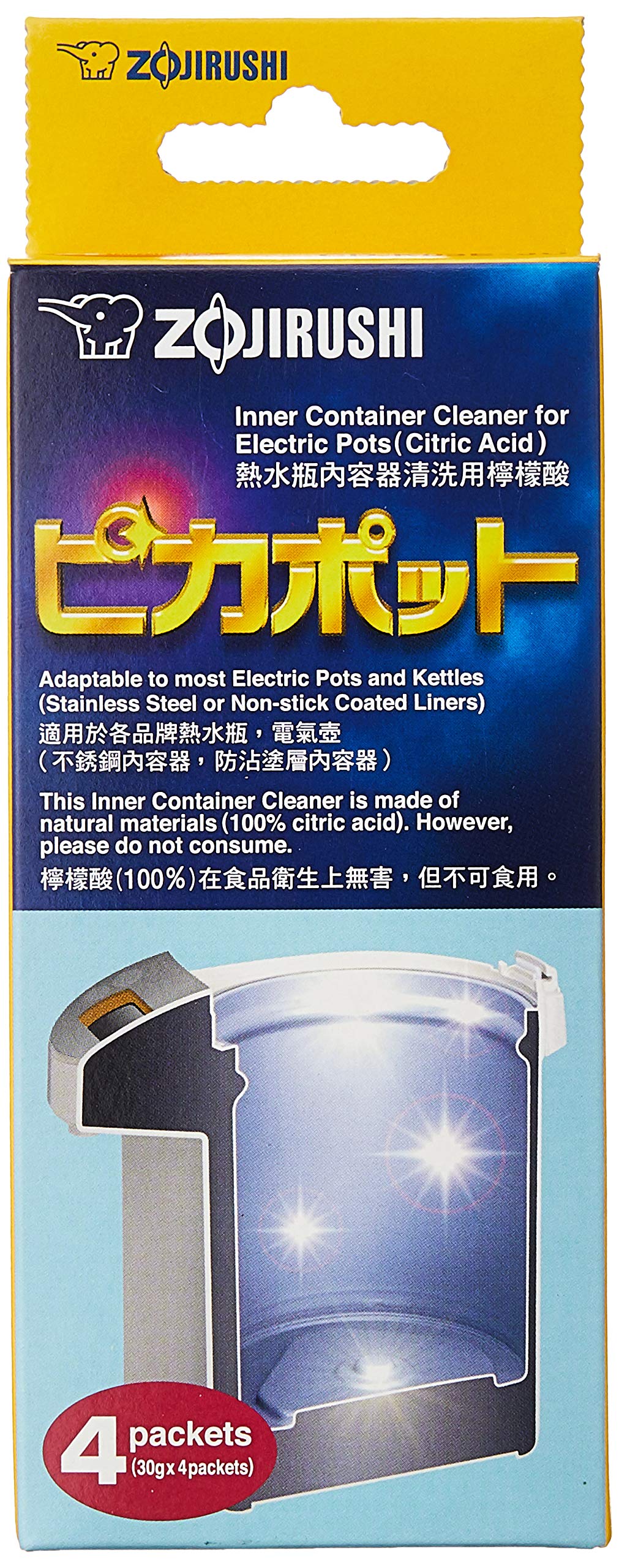 Zojirushi EC-YTC100XB Coffee Maker, 10-Cup, Stainless Steel/Black & #CD-K03EJU Inner Container Cleaner for Electric Pots, 4 Packets,White