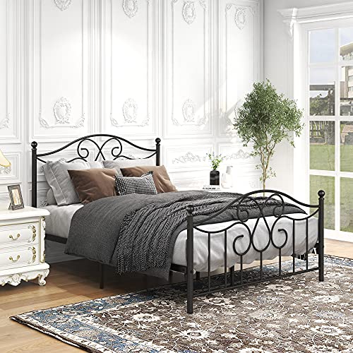 Tidyard Full Size Metal Bed Frame,Solid Sturdy Steel Slat Support,Black Platform Bed Frame, Mattress Foundation Easy Assembly, No Box Spring Needed for Dorm, Bedroom, Guest Room