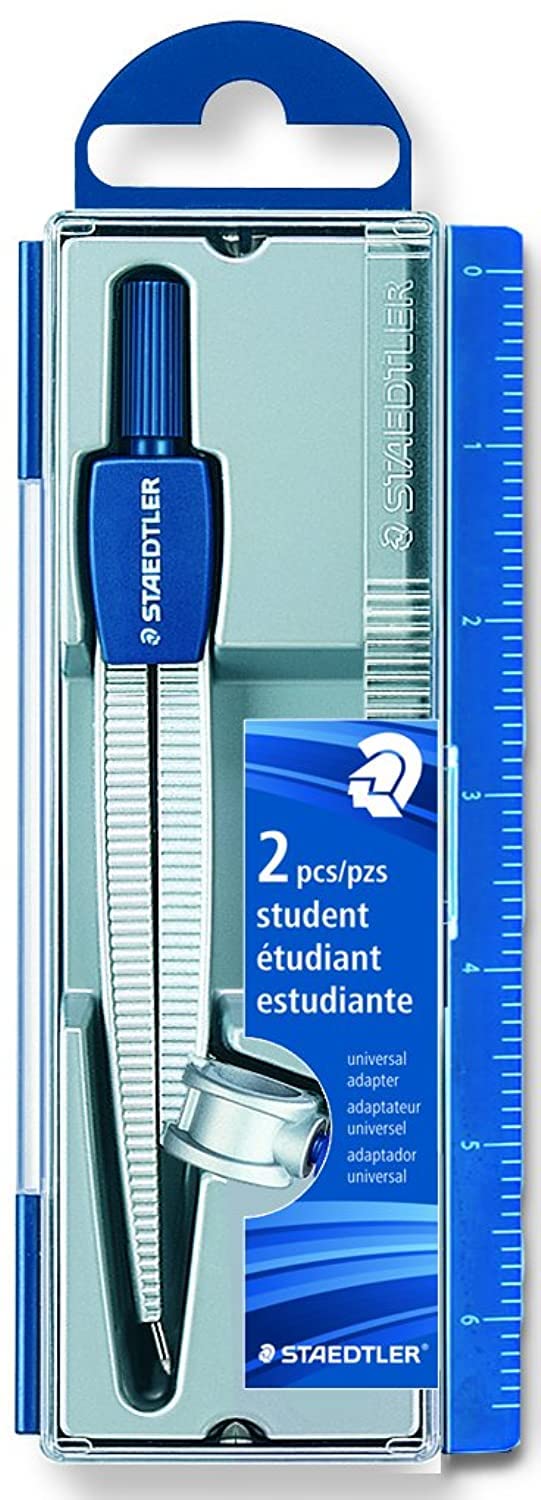 Staedtler Metal Compass, 4-7/8â with safety point and universal adapter, includes storage case with measurements