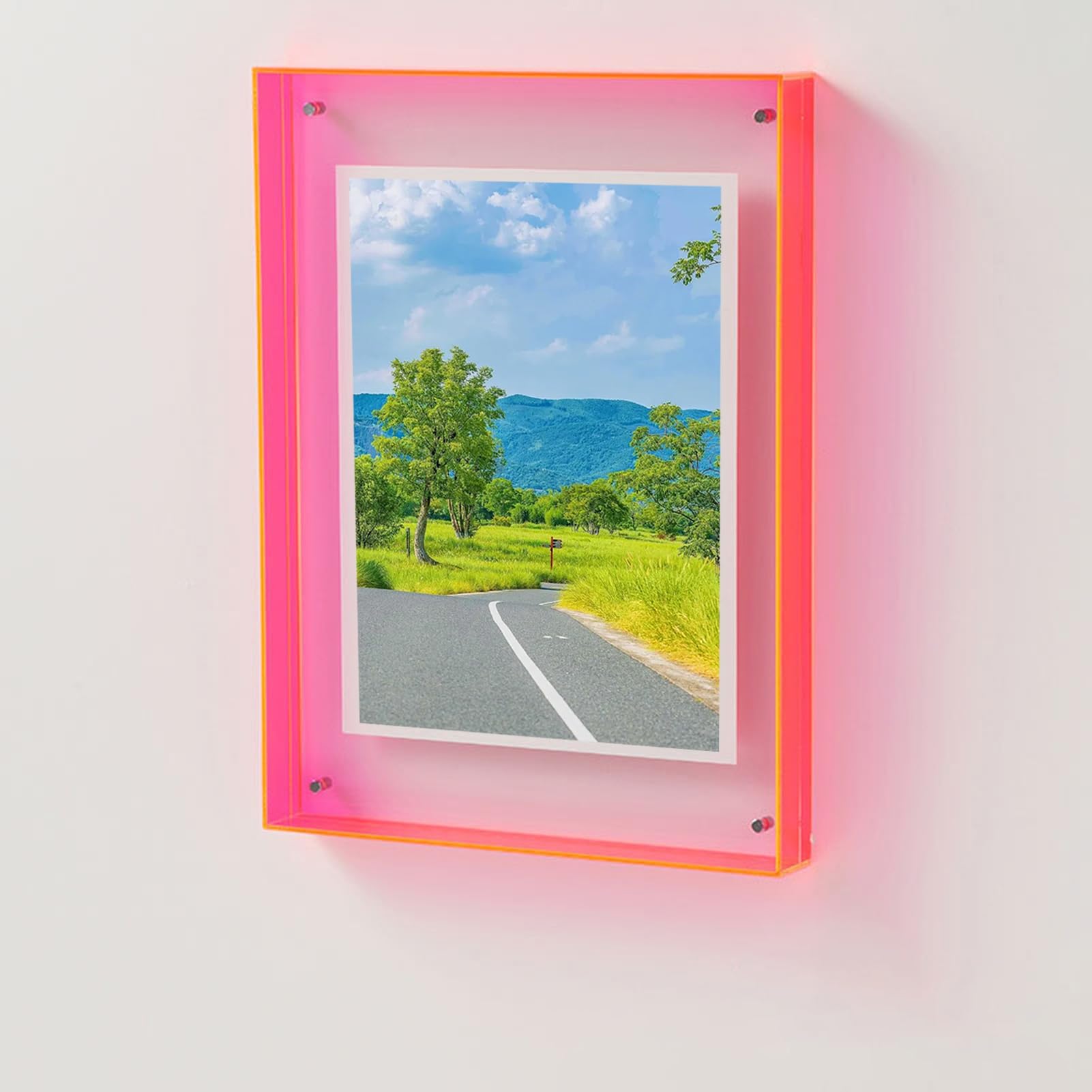 Tainrunse Photo Frame Floating Effect Photo Frame Acrylic Photo Frame Vibrant Floating Picture Frame for Gallery Home Office Decoration Rose Red 16cm