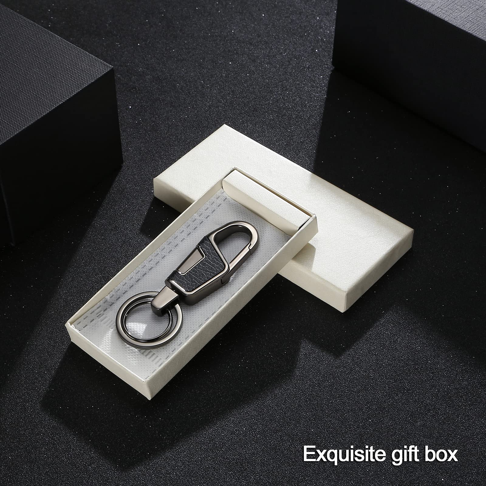 Taeekiy key chain simple design.Leather keychain feels comfortable, Perfect match for your keys, car key chains etc. Gift box packaging. Keychains for Women or man(Black keychain)