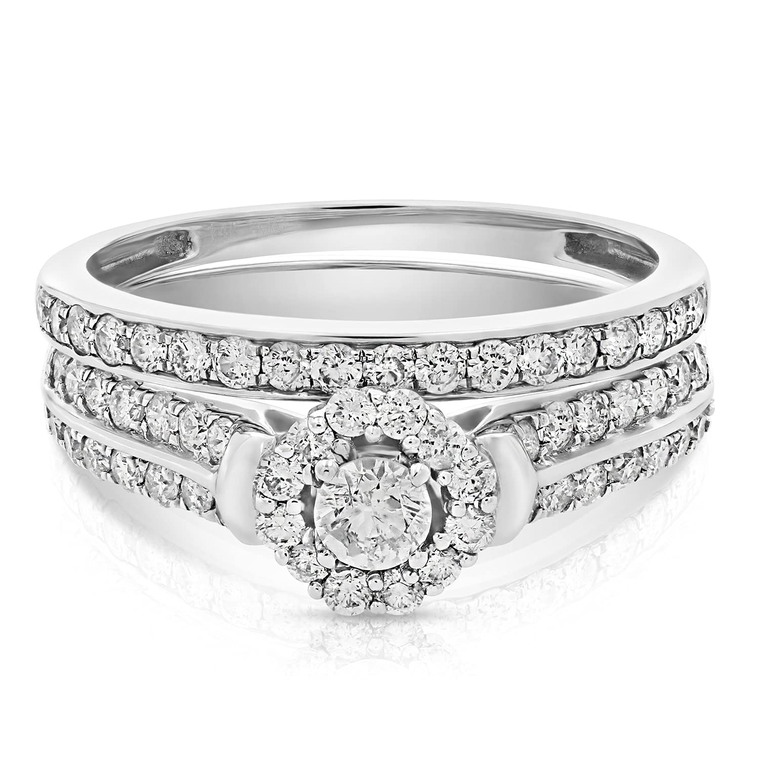 Vir Jewels 1 cttw Diamond Halo Cluster Wedding Engagement Ring Set 14K White Gold Bridal Size 6.5