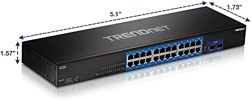 TRENDnet 24-Port Gigabit Switch with 2 X 10G SFP+ Slots, Fanless Design, 19β 1U Rack mountable, TEG-30262,Black