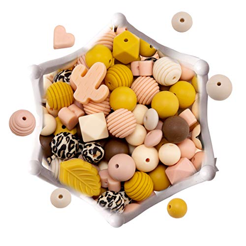 Silicone Loose Bead Craft Set for Jewelry, Necklaces & Bracelets BPA Free/Non-Toxic(Include Pacifier Clip) - Yellow Series