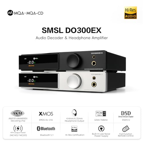 SMSL DO300EX HiFi Full Balanced Headphone Amplifier, AK4191 AK4499EX XU316 Desktop MQA DAC Amp, USB/OPT/COAX/I2S Input RCA/XLR Output 4.4mm/6.35mm Jack Home Audio Preamplifier (Silver)