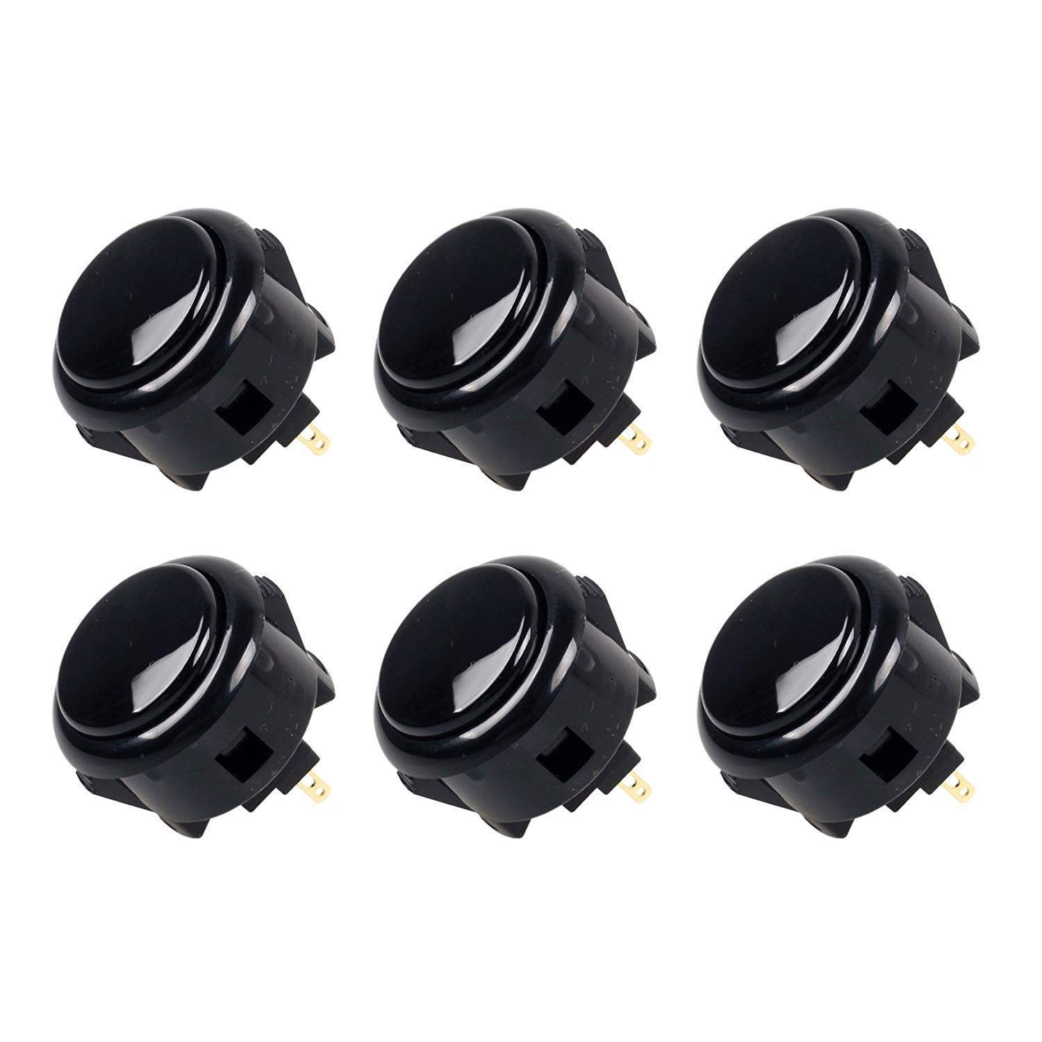 SANWA 6 pcs OBSF-30 Original Push Button 30mm - for Arcade Jamma Video Game & Arcade Joystick Games Console (Black) S@NWA