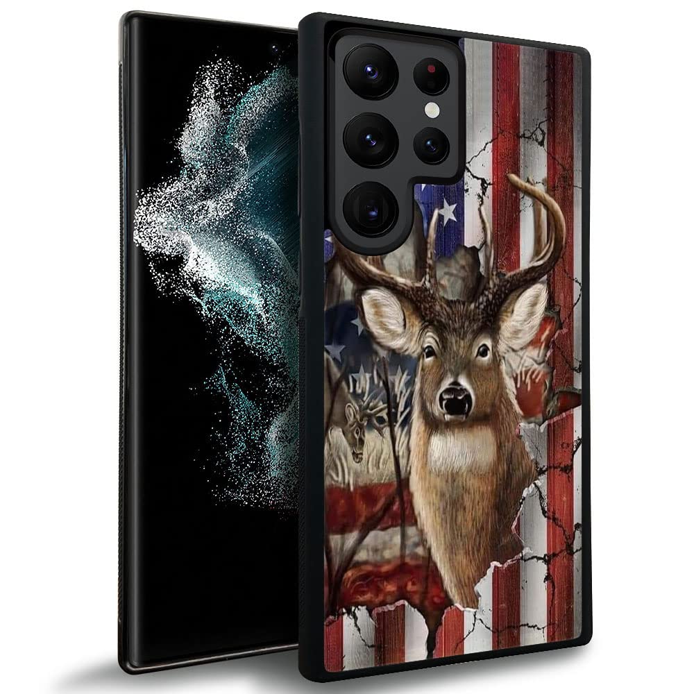 TAMEFOX Compatible with Samsung Galaxy S23 Ultra Case,Camouflage Deer USA Flag High-Definition Exquisite Pattern Shockproof Anti-Slip Anti-Scratch Case for Samsung Galaxy S23 Ultra 6.8-inch
