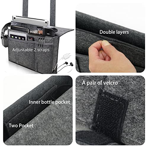 W Design Bedside Caddy, Bed Caddy for College Dorm Room, Bedside Organizer with 2 Heavy Duty Straps Fits Bunk Bed, Bedframe, Sofa, Bedside Pocket for Hospital Bed, Easy DIY Installation.