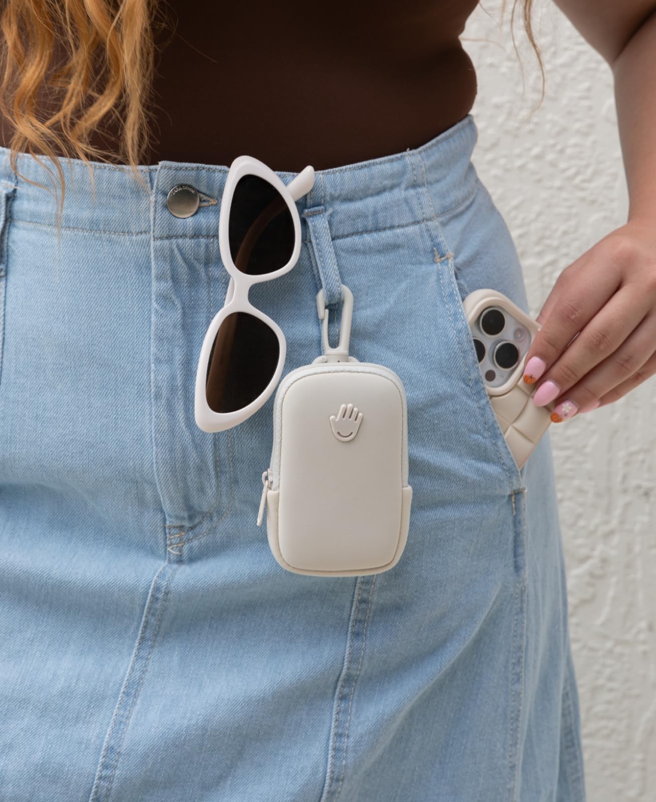 Touchland Touchette Zippered Pouch, Attachable Fashion Accessory with Snap Hook for Power Mist and Glow Mist 1FL OZ, Ivory