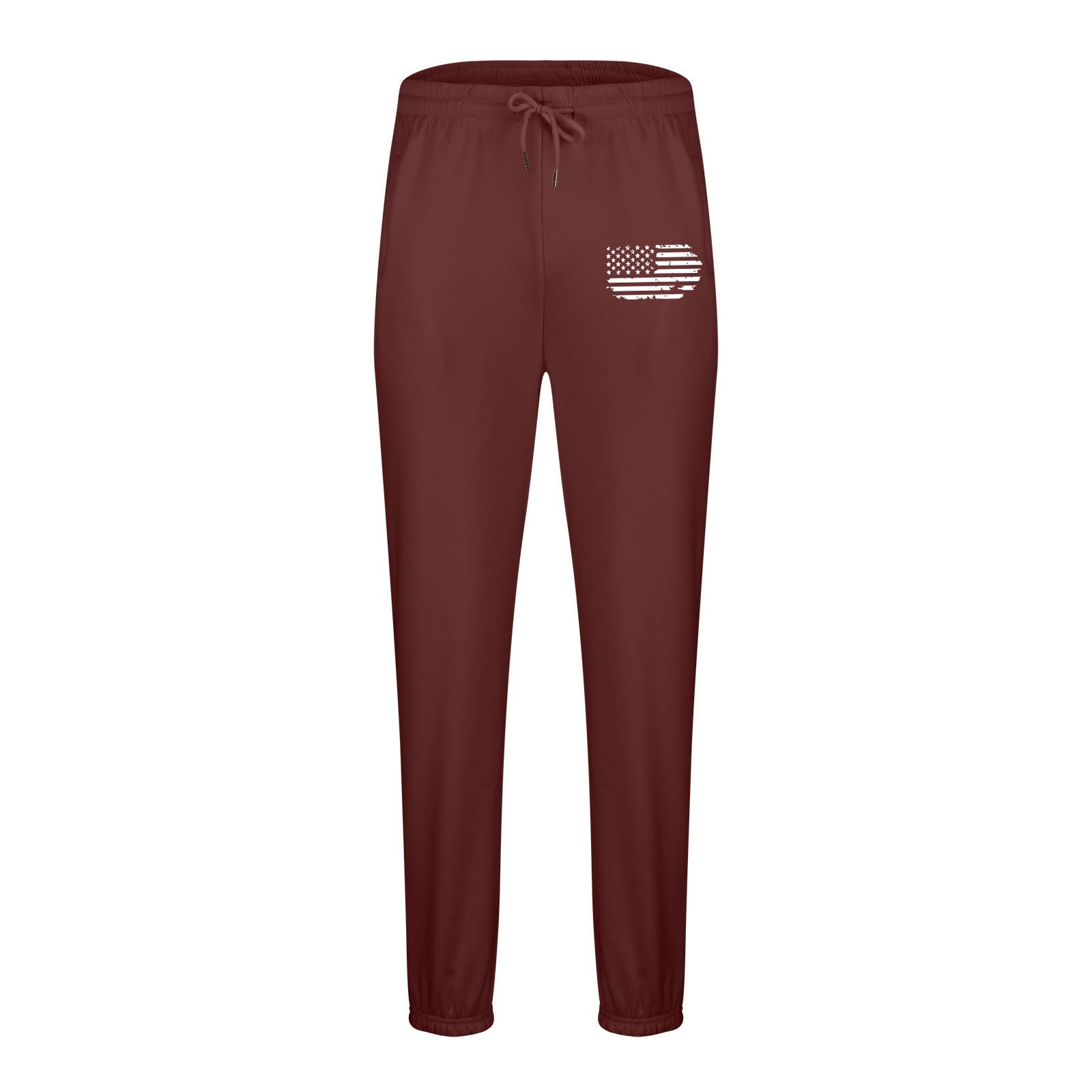 TIANEK Cheap Stuff Under 1 Dollar Cargo Pants for Men Fleece Joggers Sports Sweatpants Casual Drawstring Athletic American Flag Printed Workout Trousers Red