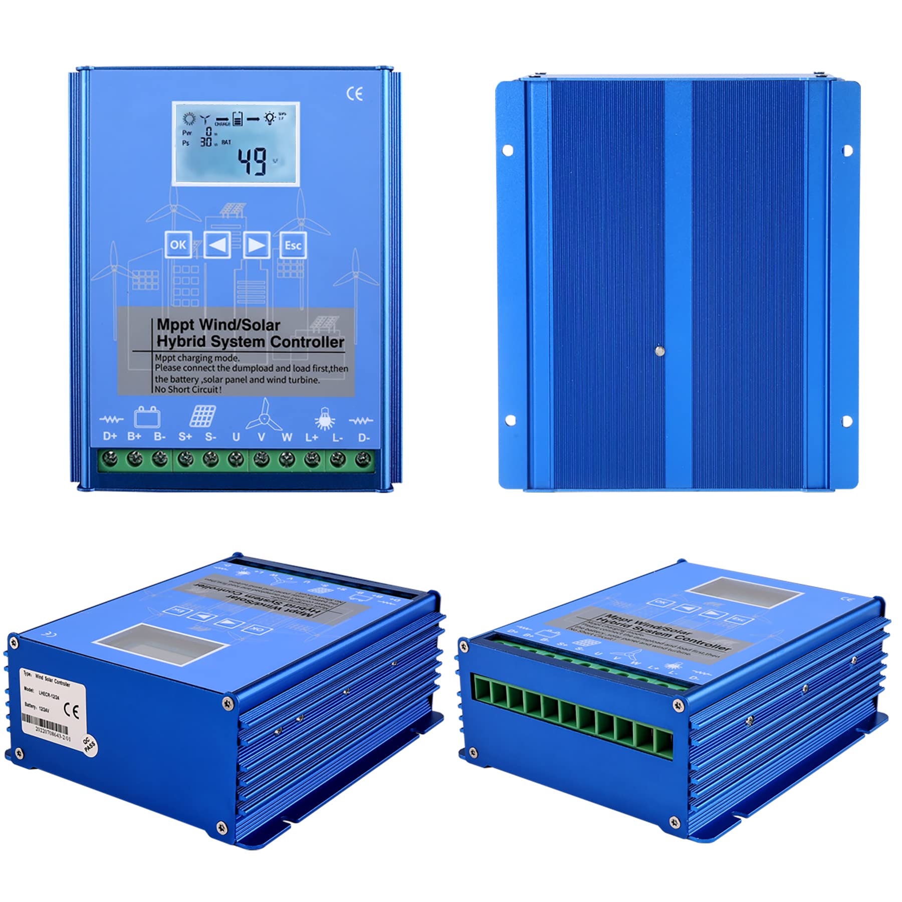 Smaraad 1400W Wind Solar Hybrid Charge Controller 12V/24V Auto Detection, MPPT Off Grid Hybrid Charge Controller with LCD Display & Dump Load Suit for 1000W Wind Generator 400W Solar Panel