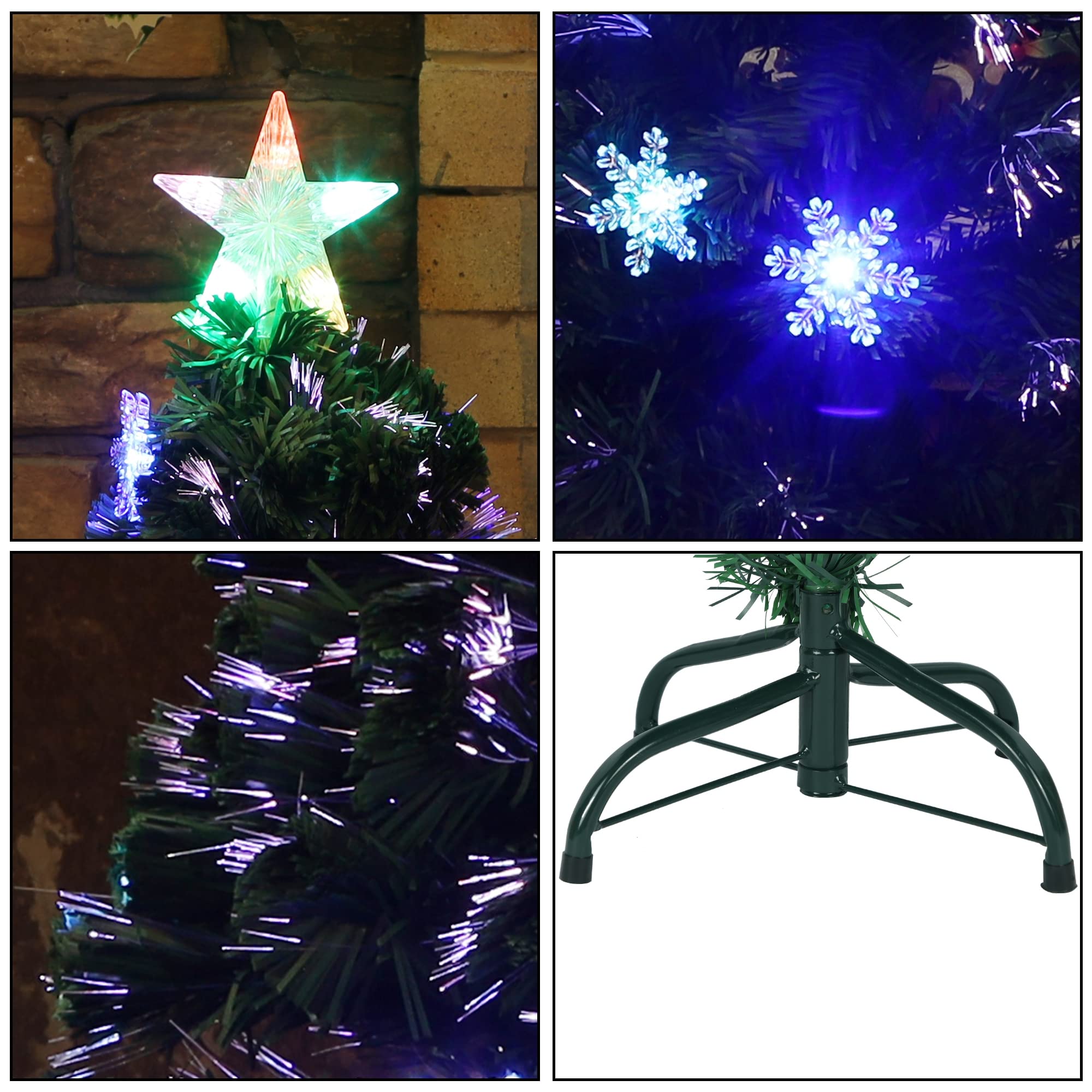 Prsildan 5 FT Artificial Christmas Tree, Pre-Lit Optical Fiber Xmas Trees with Multicolor LED Lights, Snowflakes & Top Star, Lighted Christmas Tree Holiday Home Decor