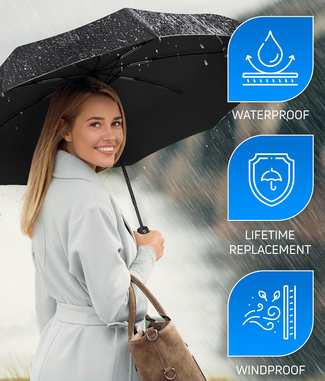 Rain-Mate Compact Travel Umbrella - Pocket Portable Folding Windproof Mini Umbrella - Auto Open and Close Button and 9 Rib Reinforced Canopy (Yellow)