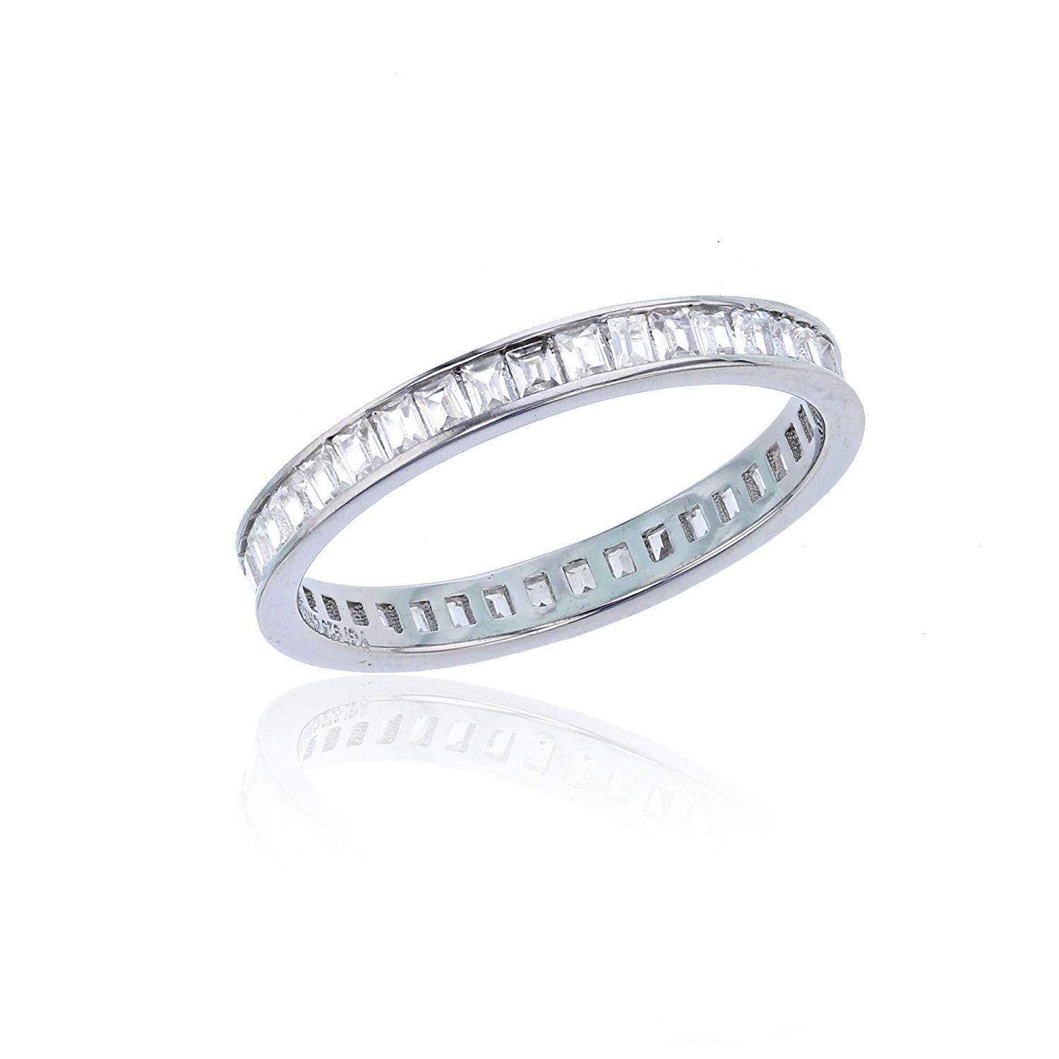 Sterling Silver 1.5x2mm Channel Set Baguette Cubic Zirconia Eternity Band Stackable Ring