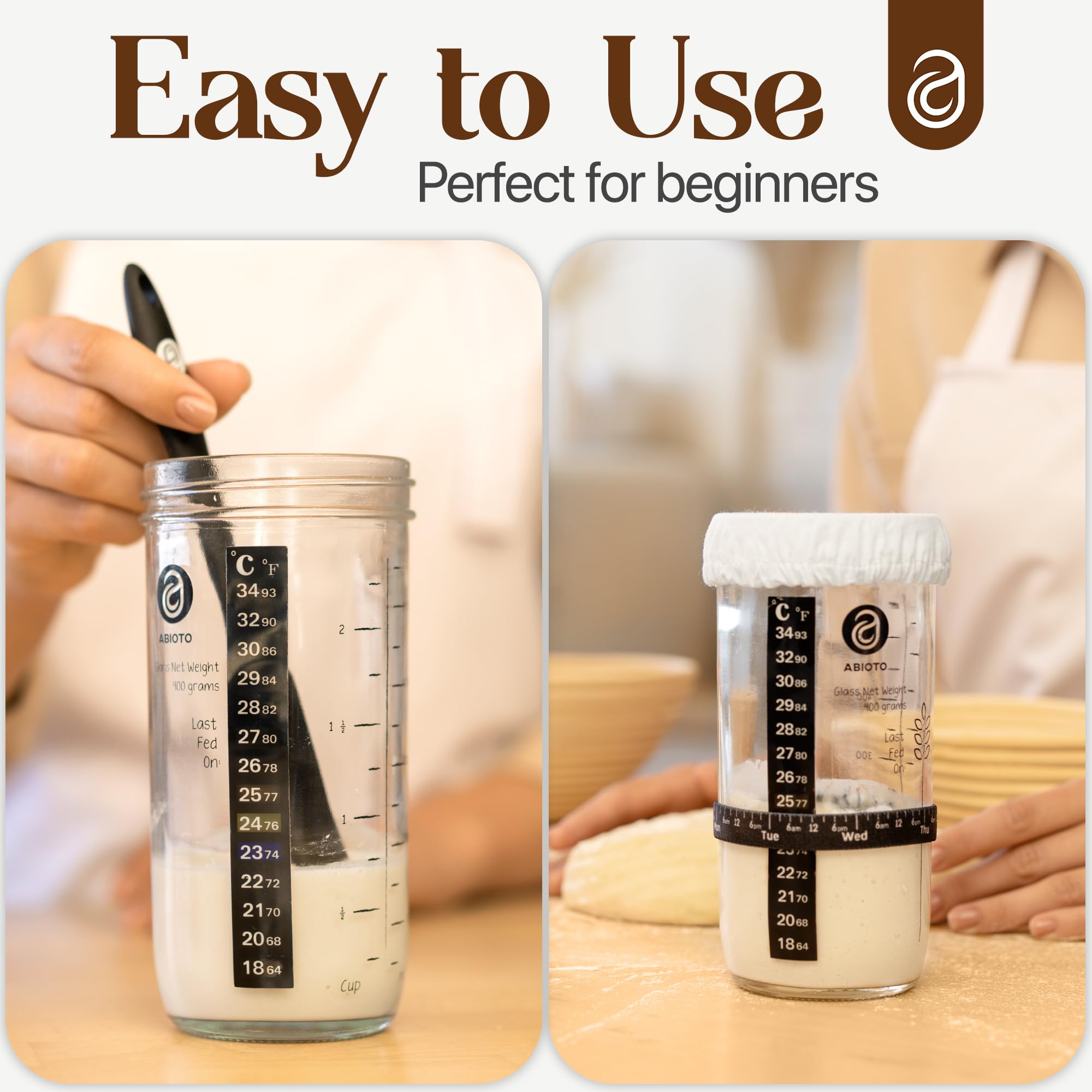 Sourdough Starter Kit, Includes 24 oz Sourdough Starter Jar with Metallic Lid, Silicone Spatula, Feeding Tracker, Extra Thermometer Strips & Breathable Covers β A Perfect Sourdough Bread Starter Kit