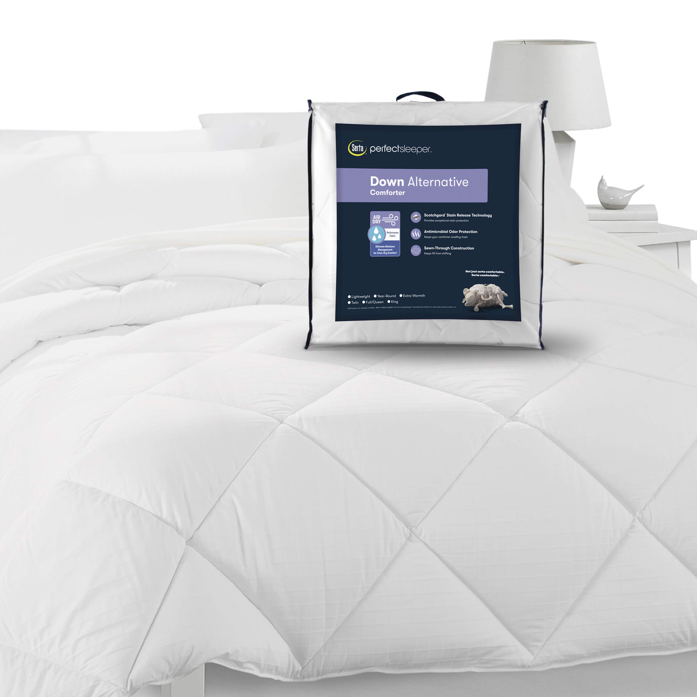 Serta Air Dry Lightweight Quilt-Stitched Microfiber Fill Down Alternative Comforter, King, White