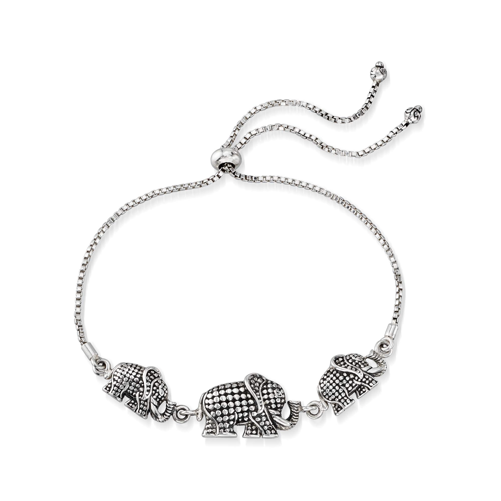 Ross-Simons Sterling Silver Bali-Style Elephant Trio Bolo Bracelet