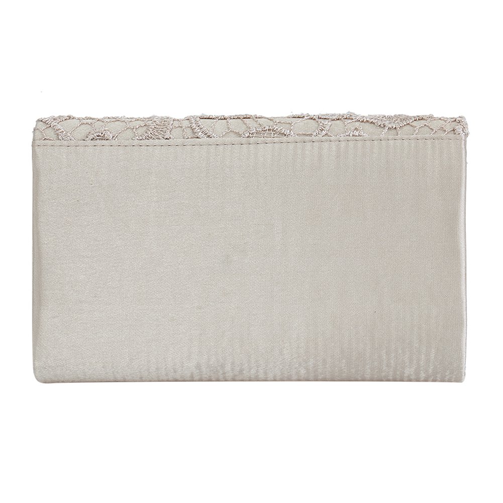 U-Story Womens Floral Lace Satin Evening Envelope Clutch Bridal Wedding Handbag Purse (Black)