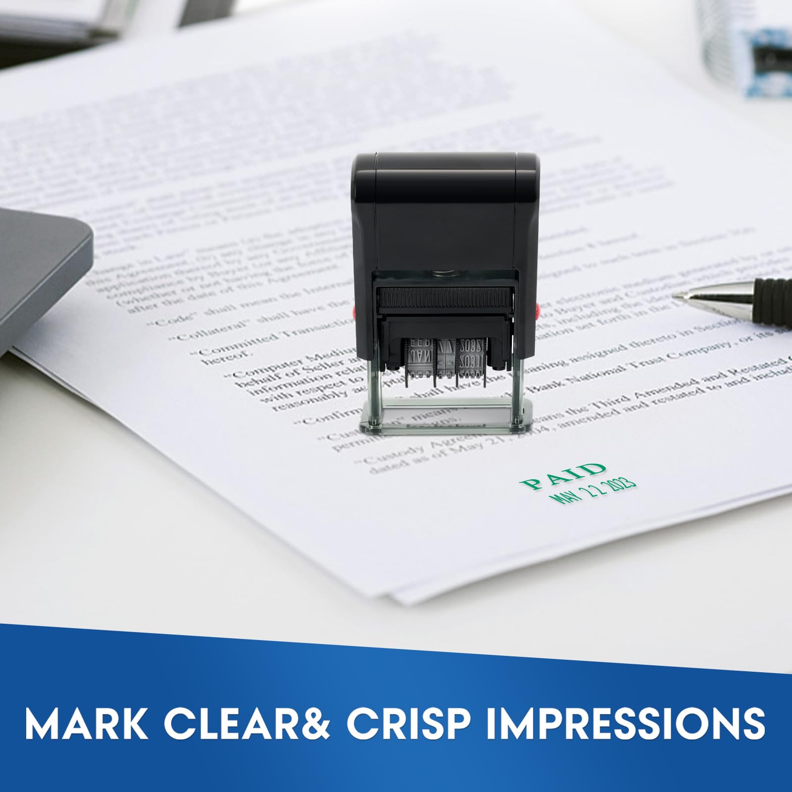 Toplusesse Self-Inking Date Stamp with Paid Office Rubber Paid Phrase & Date Stamp for Business 12-Year Band Green Ink